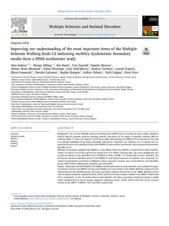 (PDF) Improving our understanding of the most important items of the Multiple Sclerosis Walking ...