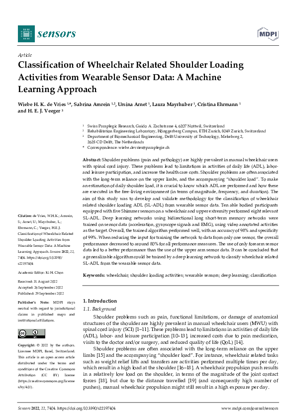 (PDF) Classification of Wheelchair Related Shoulder Loading Activities from Wearable Sensor Data ...