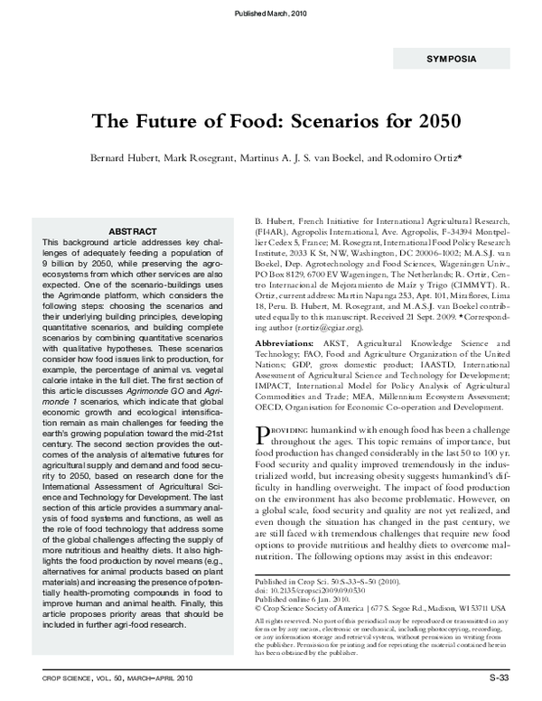 (PDF) The Future of Food: Scenarios for 2050 | Bernard Hubert ...