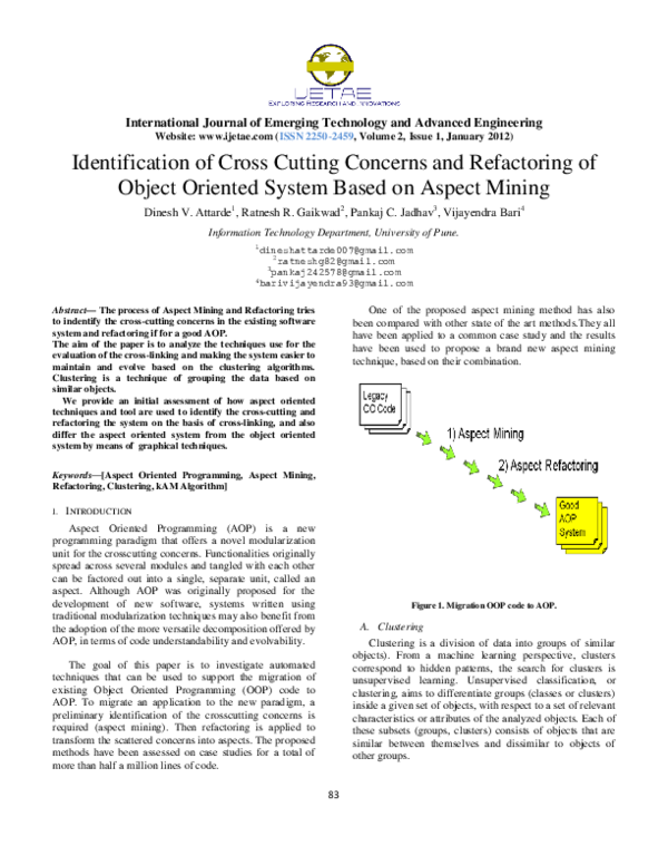 Pdf Identification Of Cross Cutting Concerns And Refactoring Of