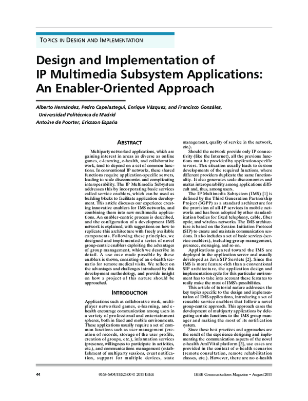 (PDF) Design and implementation of IP multimedia subsystem applications ...
