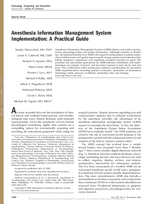 (PDF) Anesthesia Information Management System Implementation: A ...