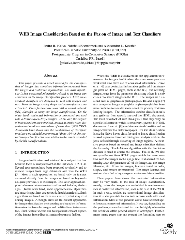 Pdf Web Image Classification Based On The Fusion Of Image And Text Classifiers