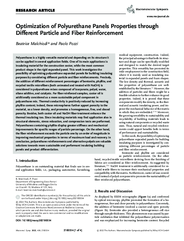 (PDF) Optimization of Polyurethane Panels Properties through Different ...