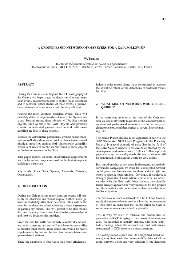 (PDF) A Ground-Based Network of Observers for a Gaia Follow-Up