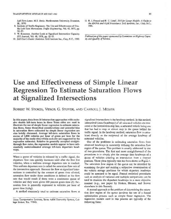 Pdf Use And Effectiveness Of Simple Linear Regression To Estimate Saturation Flows At