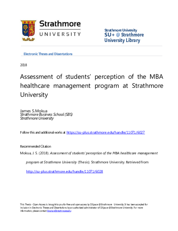 (PDF) Assessment of students’ perception of the MBA healthcare ...