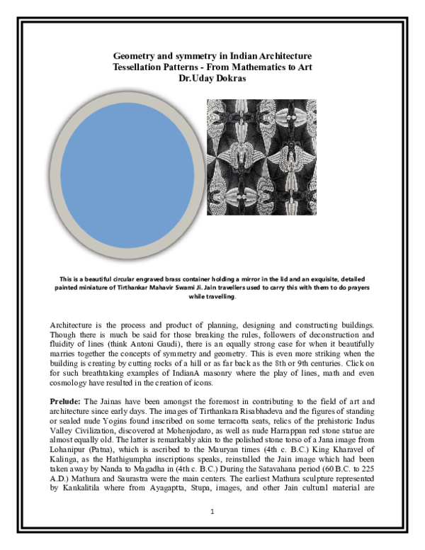(DOC) Geometry and symmetry in Indian Architecture-Tessellation Patterns
