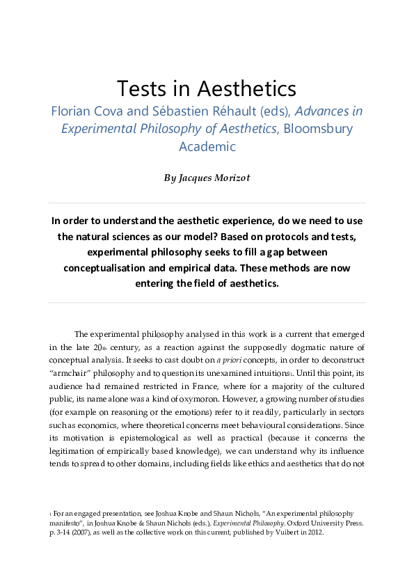 (PDF) Tests in Aesthetics