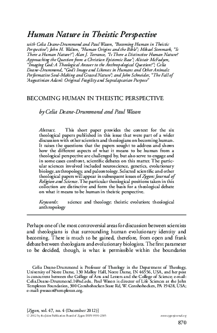 (PDF) Becoming Human in Theistic Perspective