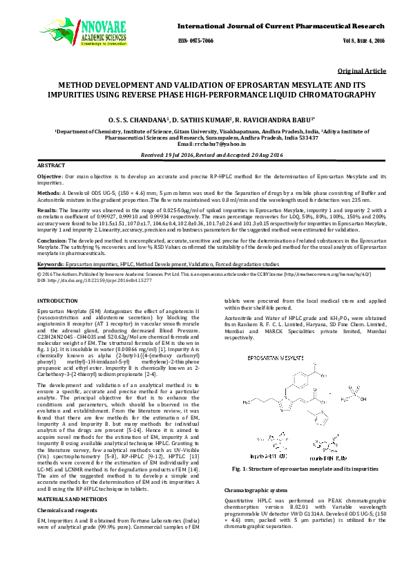 (PDF) Method Development and Validation of Eprosartan Mesylate and Its Impurities Using Reverse ...