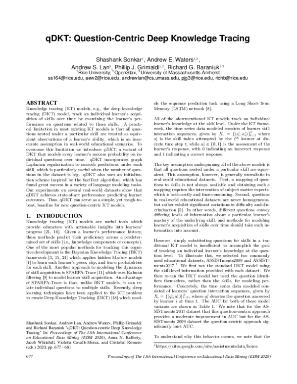 (PDF) qDKT: Question-centric Deep Knowledge Tracing