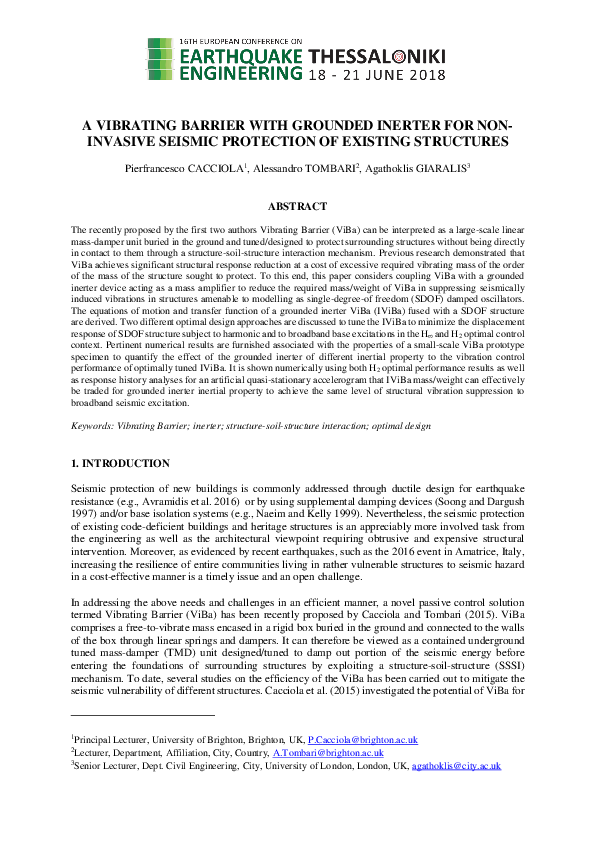 (PDF) A Vibrating Barrier with Grounded Inerter For Non-Invasive ...