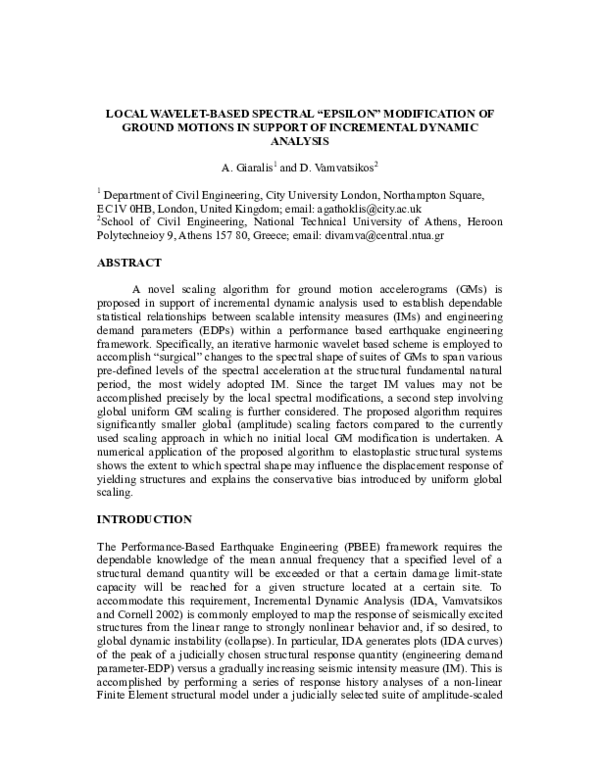 (PDF) Local Wavelet-Based Spectral "Epsilon" Modification of Ground Motions in Support of ...