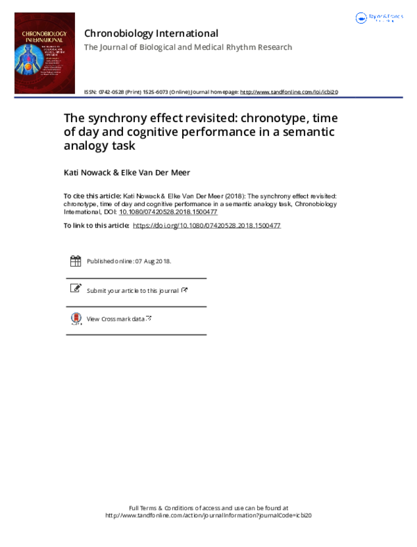 (PDF) The synchrony effect revisited: chronotype, time of day and cognitive performance in a ...