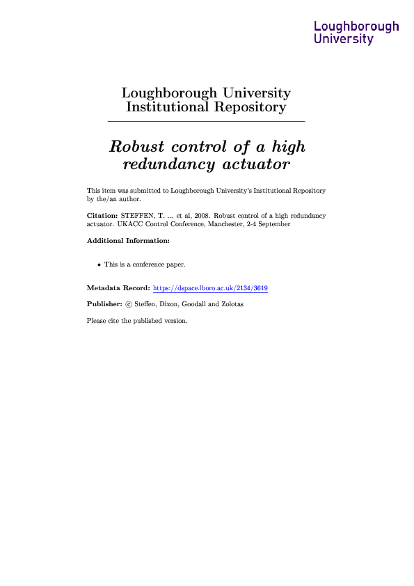 (PDF) Robust control of a high redundancy actuator | Argyrios Zolotas ... (PDF) Robust control of a high redundancy actuator | Argyrios Zolotas ...