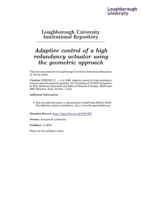 Pdf Adaptive Control Of A High Redundancy Actuator Using The Geometric Approach Argyrios