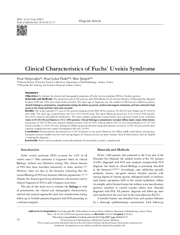 (PDF) Clinical Characteristics of Fuchs’ Uveitis Syndrome