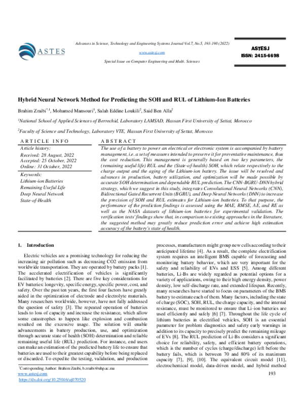 (PDF) Hybrid Neural Network Method for Predicting the SOH and RUL of ...