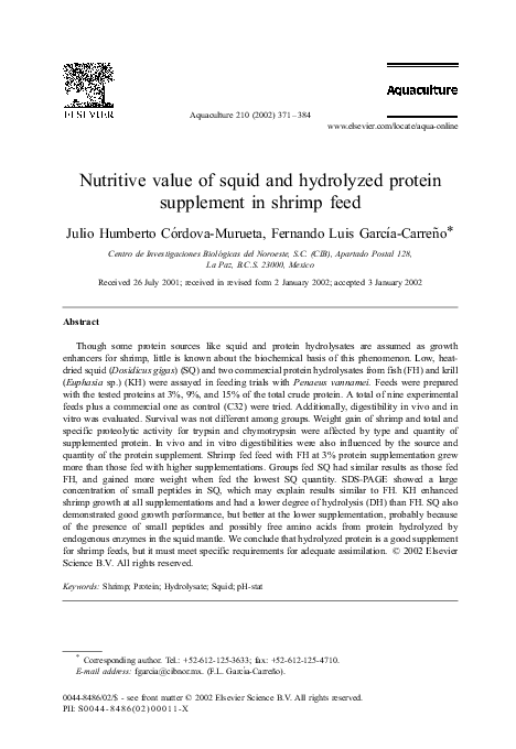 (PDF) Nutritive value of squid and hydrolyzed protein supplement in ...