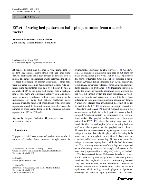 (PDF) Effect of string bed pattern on ball spin generation from a ...