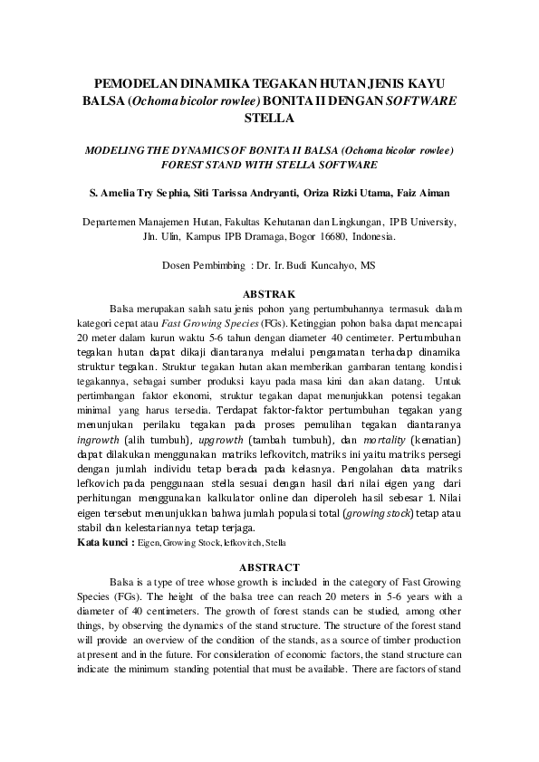 (PDF) PEMODELAN DINAMIKA TEGAKAN HUTAN JENIS KAYU BALSA (Ochoma bicolor ...