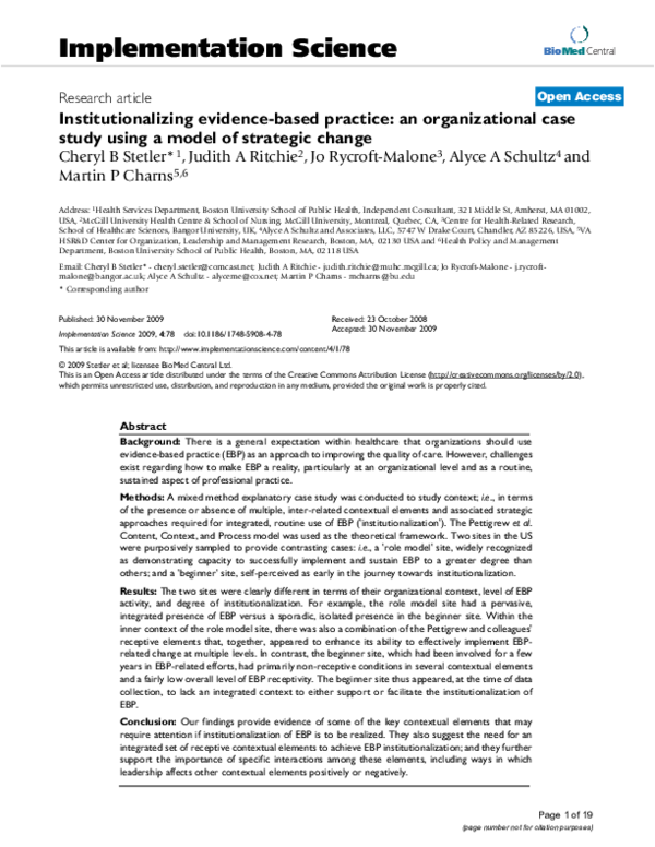 (PDF) Institutionalizing evidence-based practice: an organizational ...