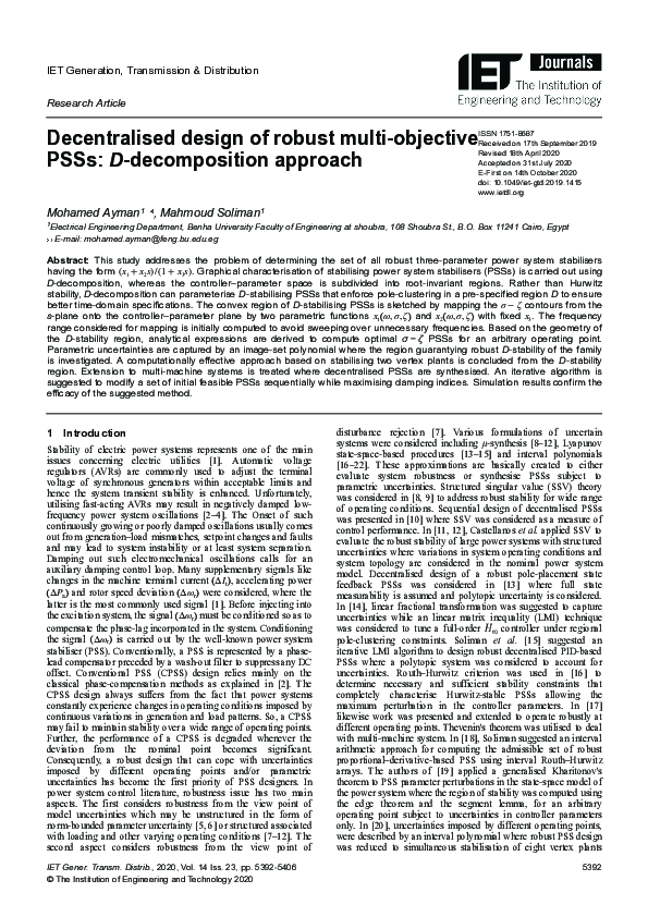 (PDF) Decentralised design of robust multi‐objective PSSs: D ‐decomposition approach