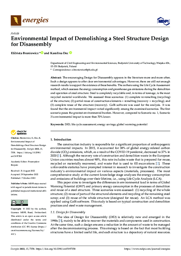(PDF) Environmental Impact of Demolishing a Steel Structure Design for ...