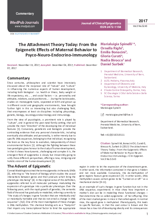 (PDF) The Attachment Theory Today: From the Epigenetic Effects of ...