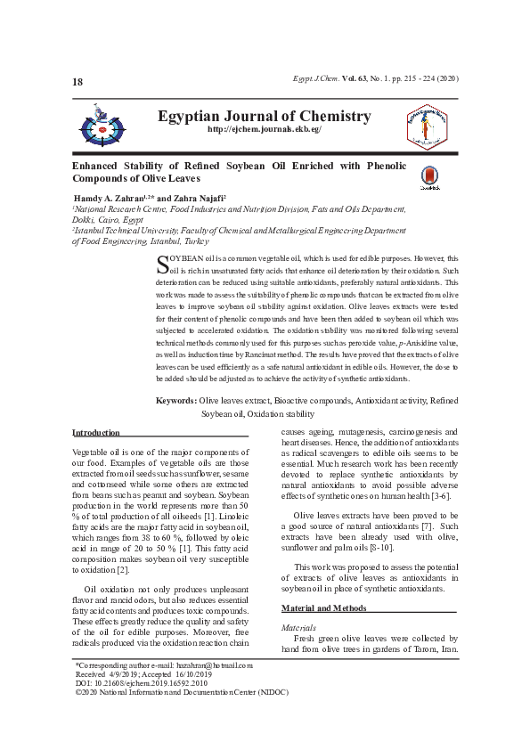 (PDF) Enhanced Stability of Reﬁned Soybean Oil Enriched with Phenolic ...
