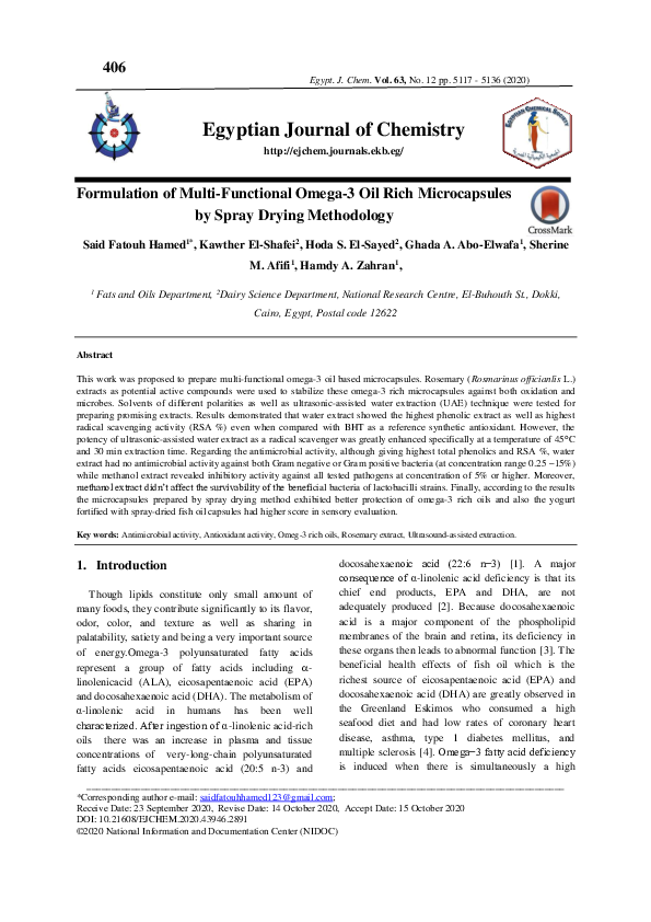 (PDF) Formulation of Multi-Functional Omega-3 Oil Rich Microcapsules by ...