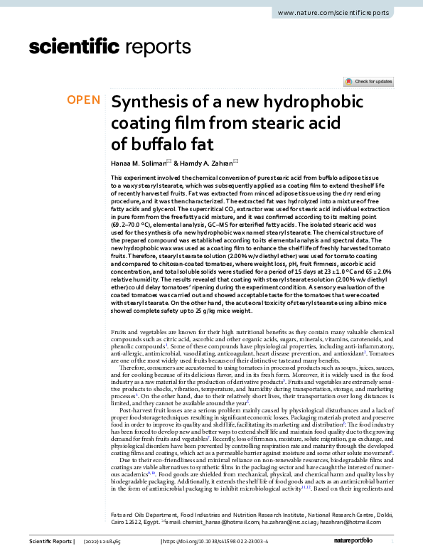 (PDF) Synthesis of a new hydrophobic coating film from stearic acid of ...