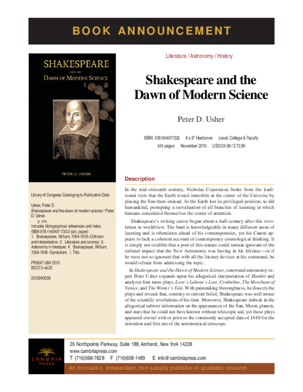 (PDF) Shakespeare and the dawn of modern science