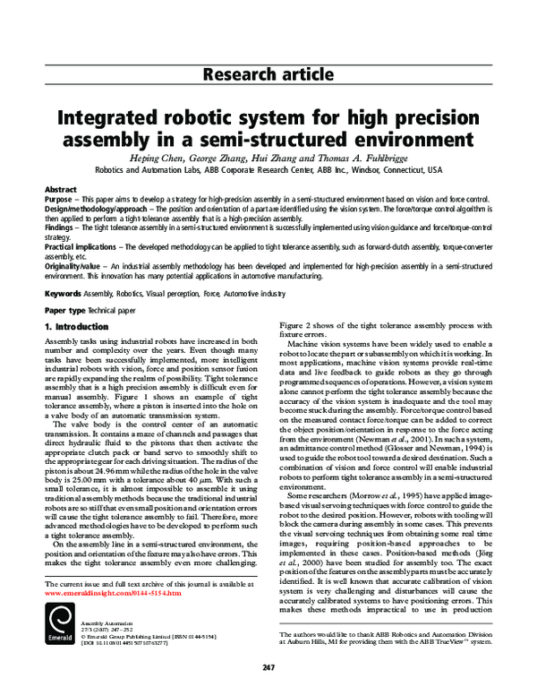 (PDF) Integrated robotic system for high precision assembly in a semi ...
