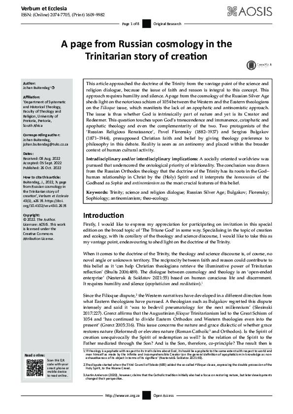 A page from Russian cosmology in the Trinitarian story of creation