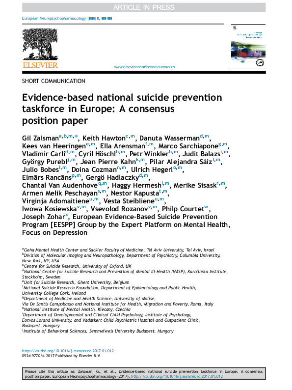 (PDF) Evidence-based national suicide prevention taskforce in Europe: A ...