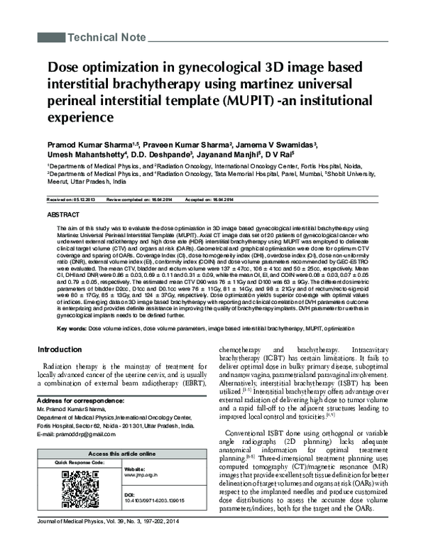 (PDF) Dose Optimization in 3D Image-based Brachytherapy