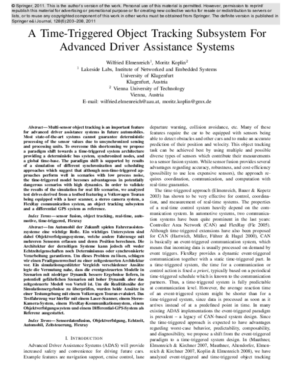 (PDF) A time-triggered object tracking subsystem for advanced driver ...