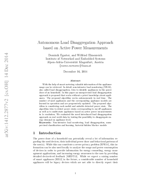 (PDF) Autonomous load disaggregation approach based on active power measurements