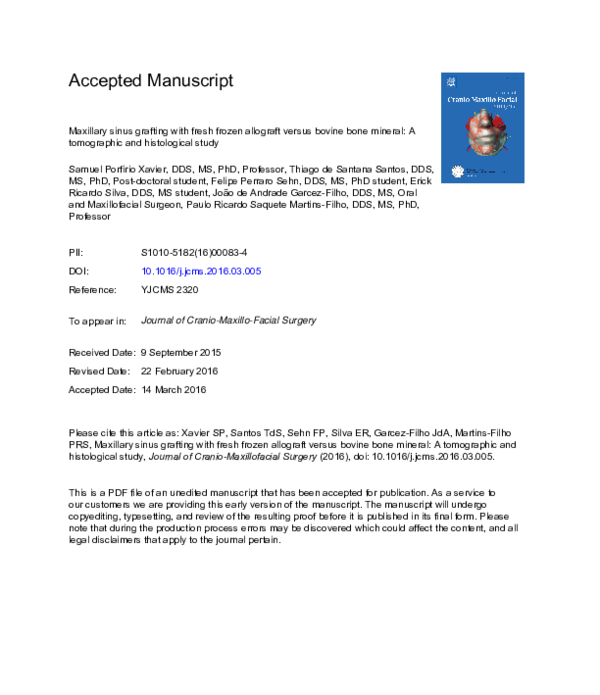 (PDF) Maxillary sinus grafting with fresh frozen allograft versus ...