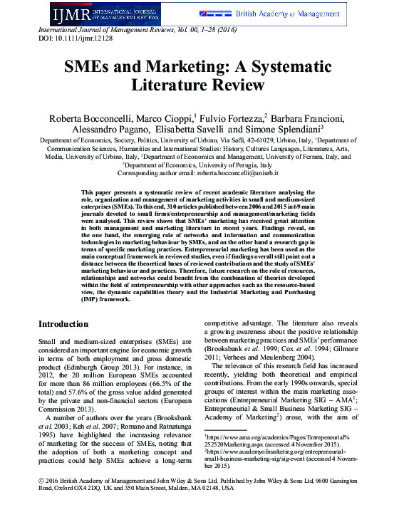 (PDF) SMEs and Marketing: A Systematic Literature Review