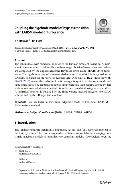 (PDF) Coupling the algebraic model of bypass transition with EARSM model of turbulence