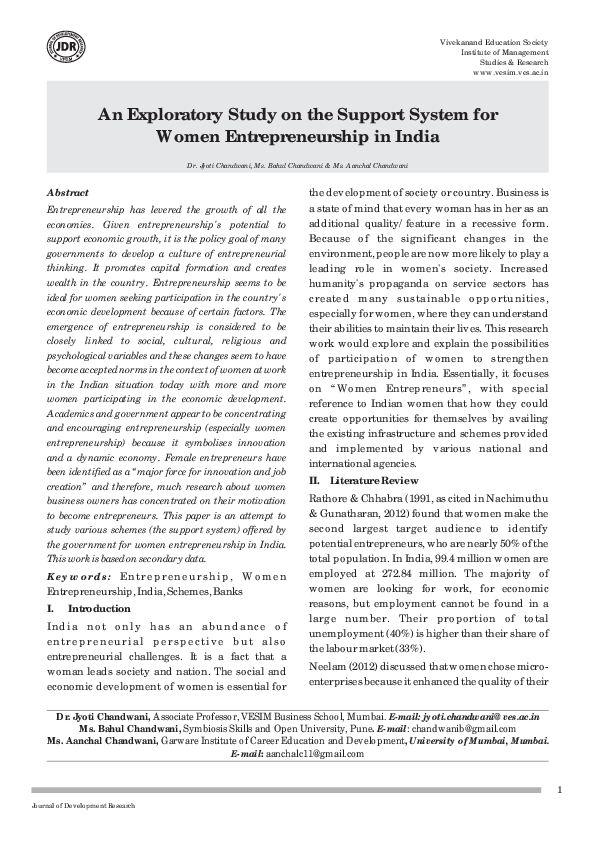 (PDF) An Exploratory Study on the Support System for Women ...