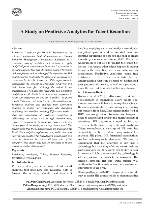 (PDF) A Study on Predictive Analytics for Talent Retention