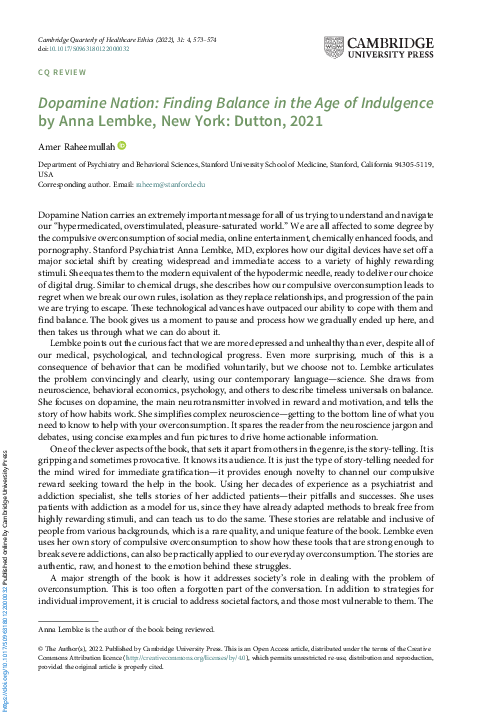 (PDF) Dopamine Nation: Finding Balance in the Age of Indulgence by Anna ...