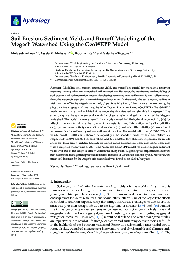 (PDF) Soil Erosion, Sediment Yield, and Runoff Modeling of the Megech Watershed Using the ...
