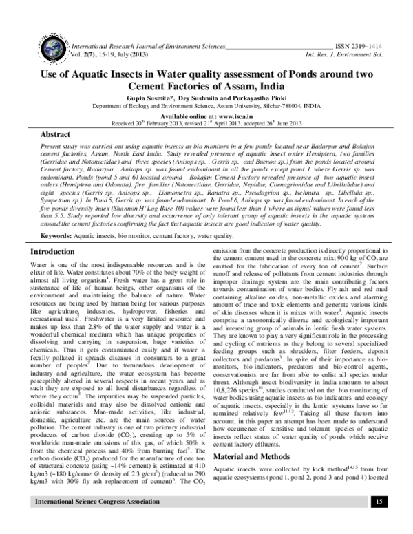(PDF) Use of Aquatic Insects in Water quality assessment of Ponds ...