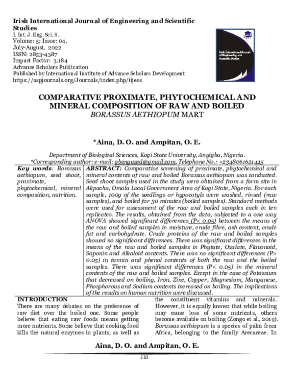 Pdf Comparative Proximate Phytochemical And Mineral Composition Of