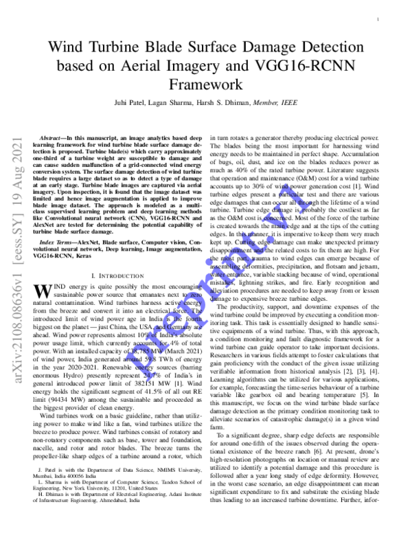 (PDF) Wind Turbine Blade Surface Damage Detection based on Aerial Imagery and VGG16-RCNN Framework